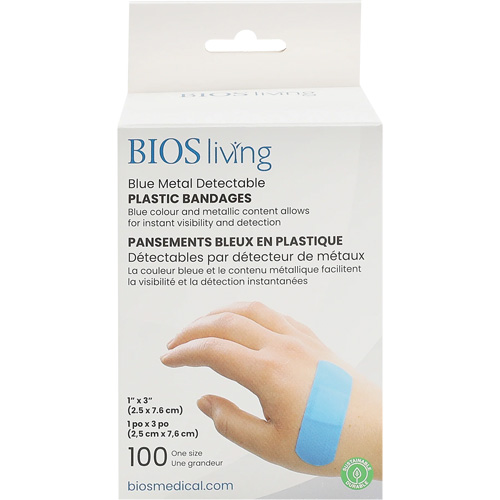 BIOS Blue Water-Resistant Bandages, Rectangular/Square, 3", Plastic ...